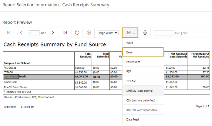 Cash Receipts Summary Report