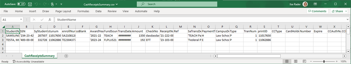 Cash Receipts Summary Report