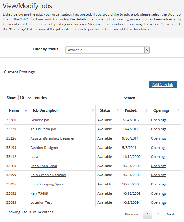 View/Modify Jobs