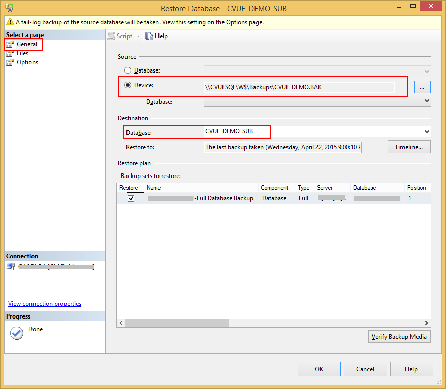 Restore the Reporting (Subscriber) Database